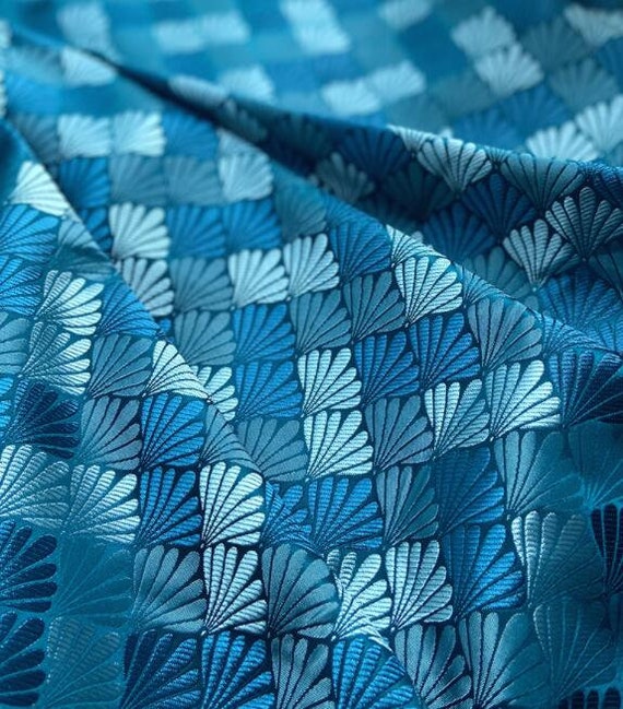 Blue Color Brocade Fabric With Fish Scale Pattern Wide - Etsy