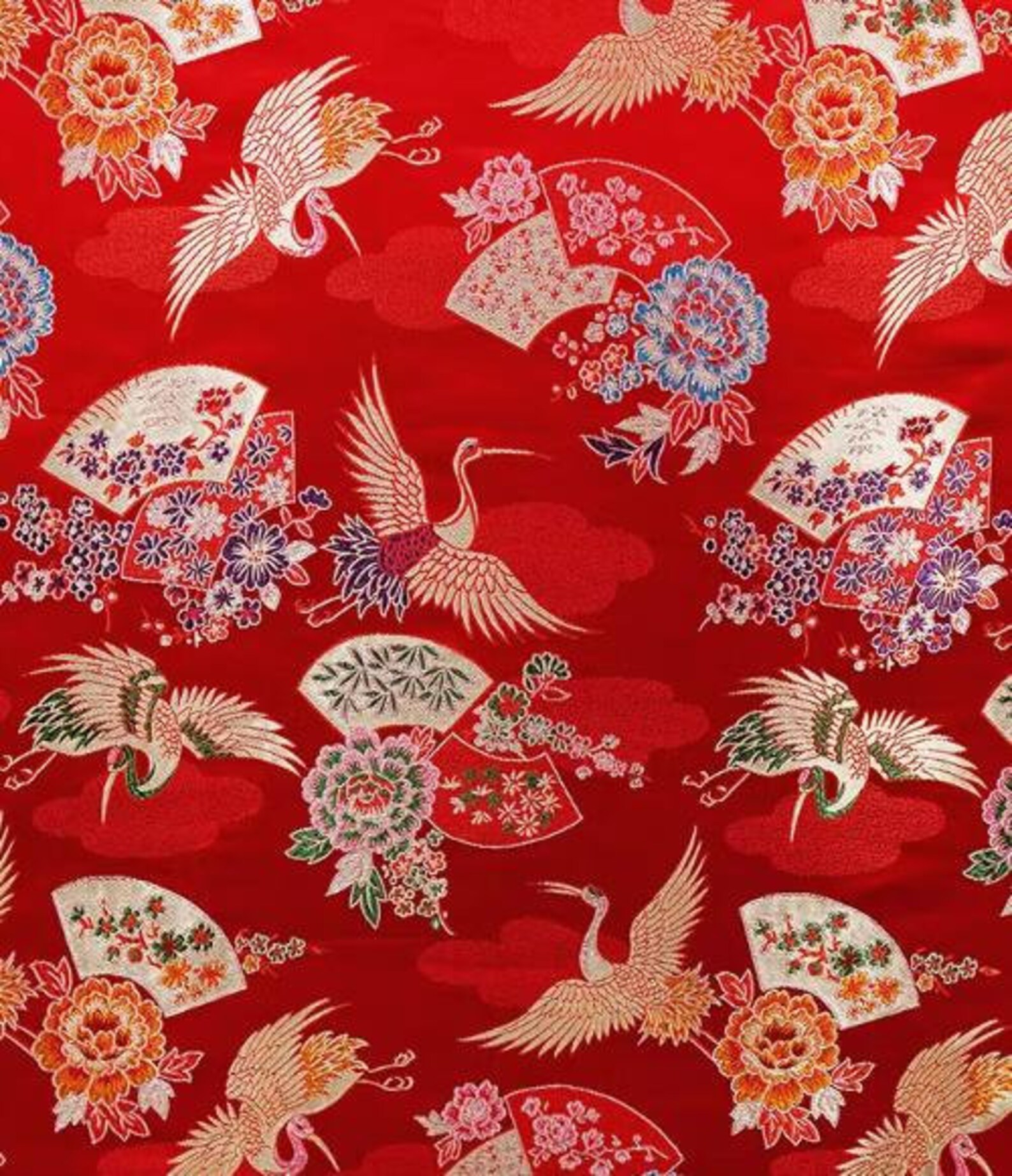 Wide Red Color Brocade Fabric With Bird Style, Jacquard Fabric, Wedding ...
