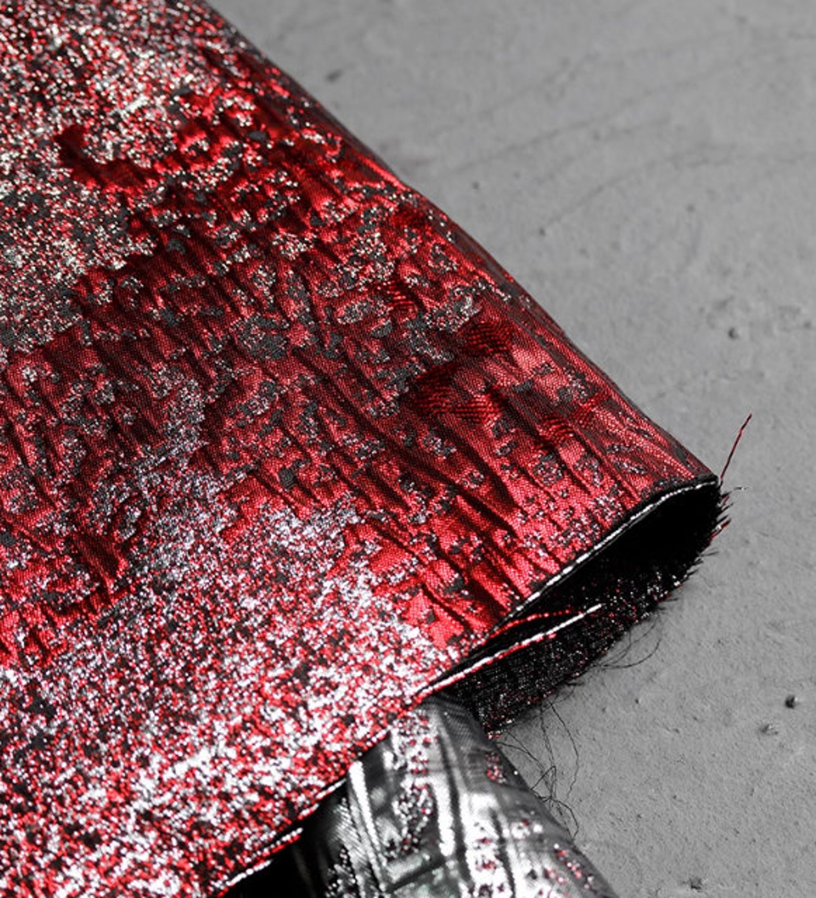 Glossy Texture Jacquard Fabric, Red Black Silver Color Coat Pants ...