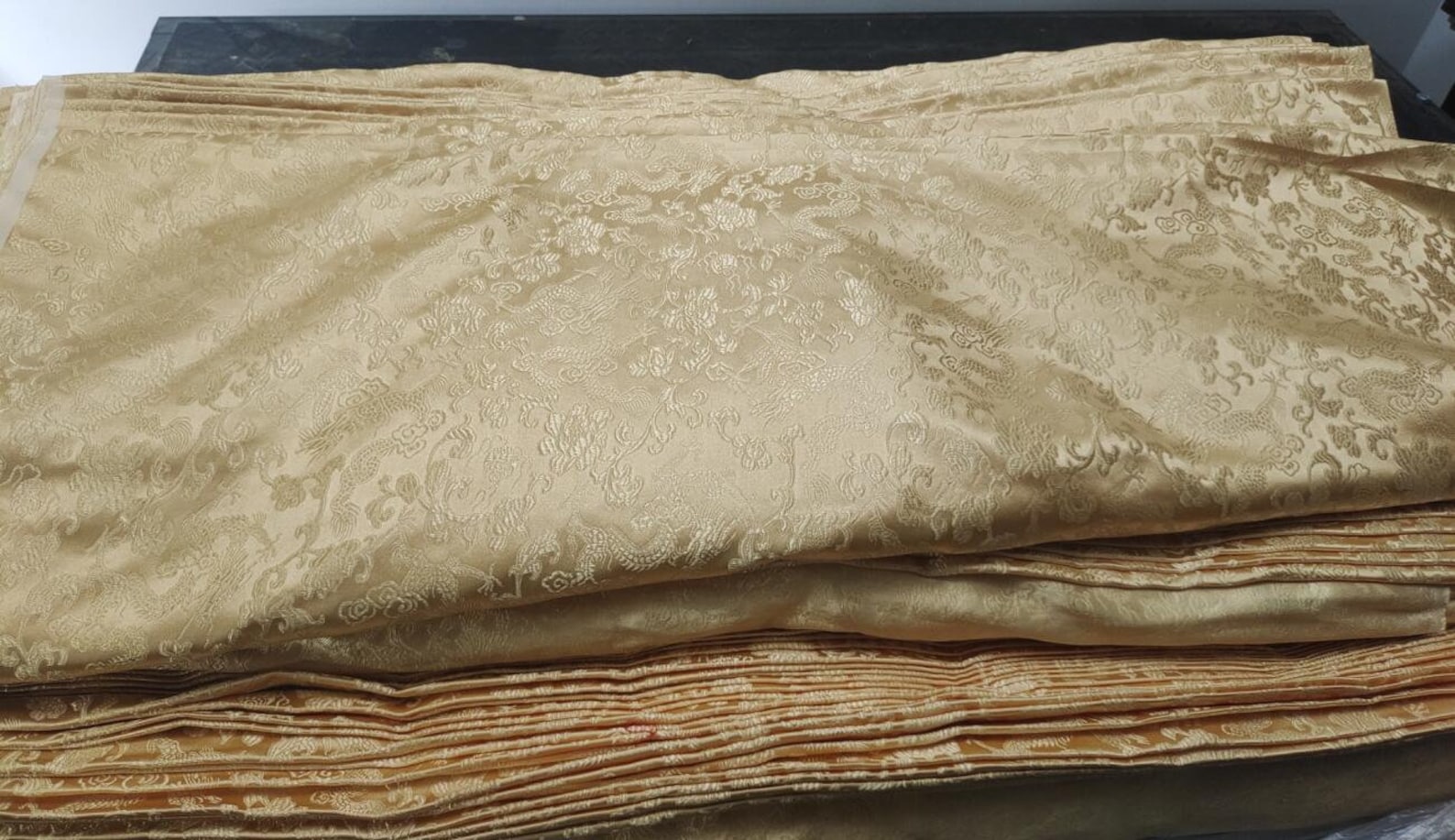 SALE, Light Gold Color Brocade Fabric With Chinese Loong Pattern ...
