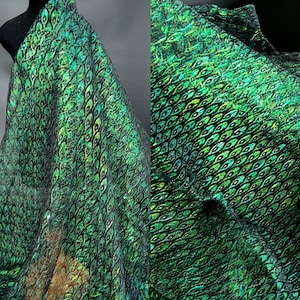 Colorful Laser Peacock Feather Mesh - Hollow Perspective Lace Fabric ...