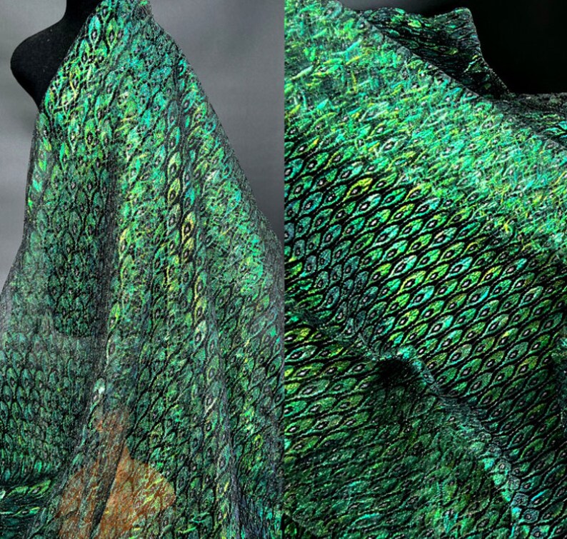 Colorful Laser Peacock Feather Mesh - Hollow Perspective Lace Fabric ...