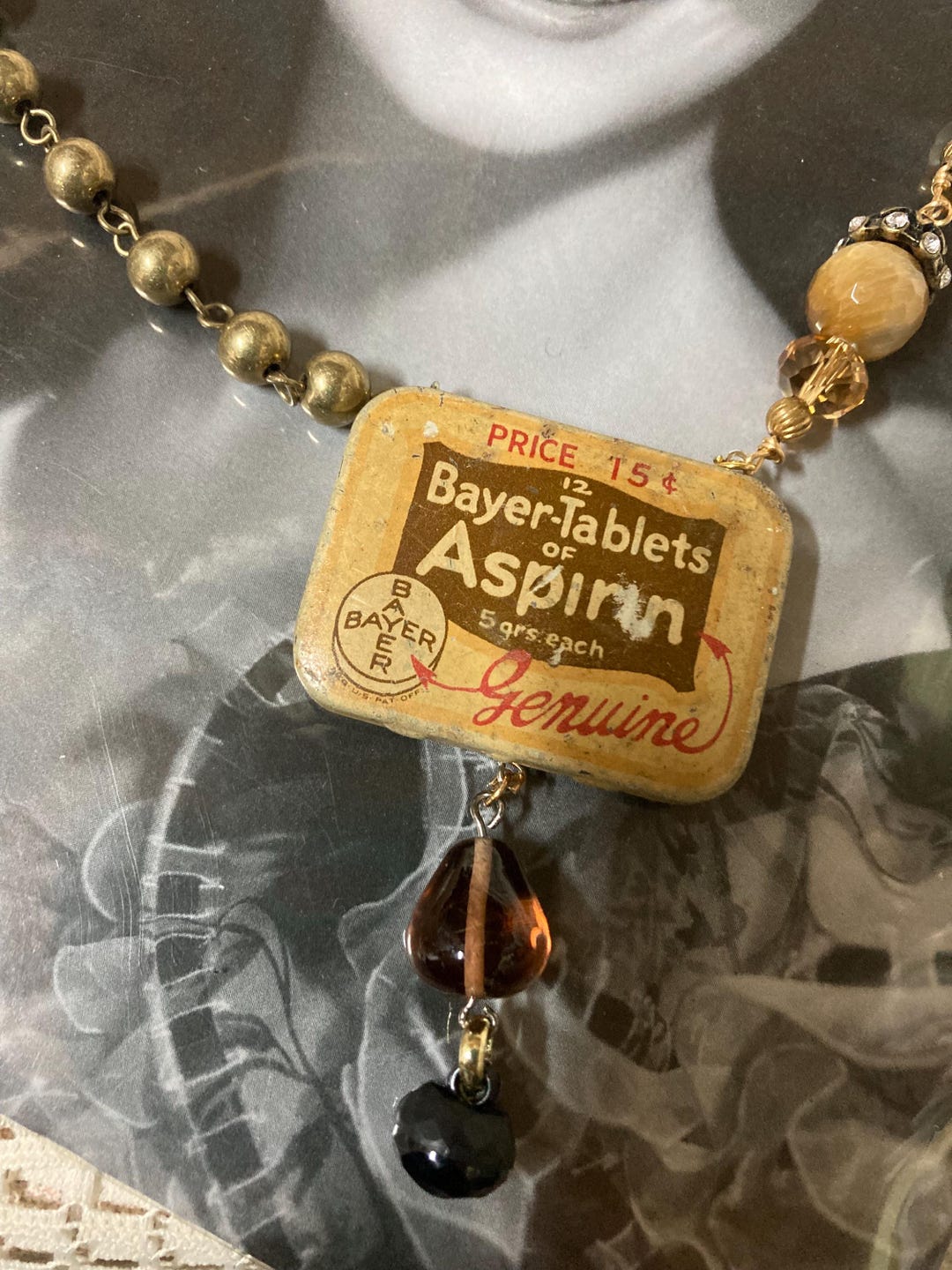 ASPIRIN Tin Yellow Vintage Assemblage Mini Box Upscaled Repurposed ...