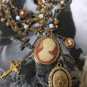 CAMEOS Multistrand Religious Coin Cross Wrap Around Chunky Mosaic ...