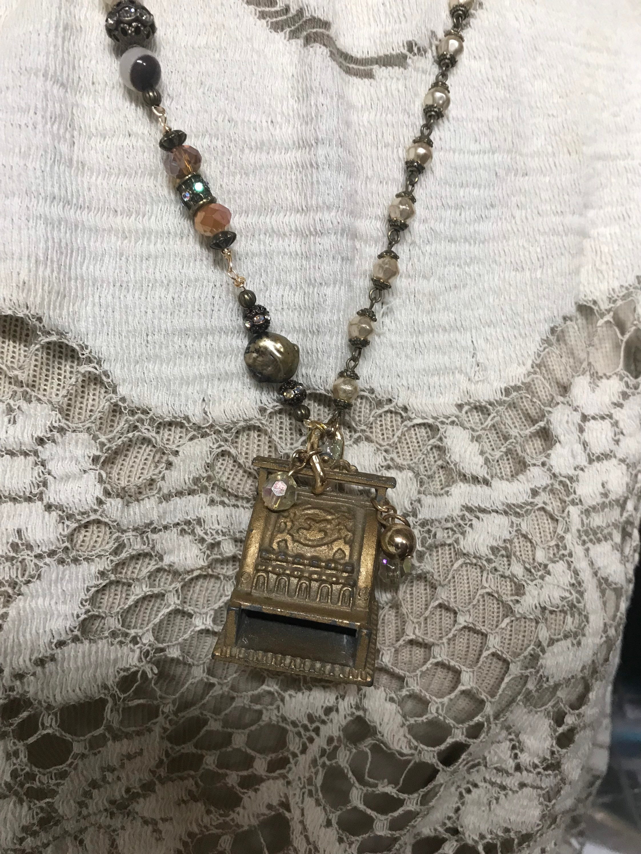CASH REGISTER Mini Charm Rosary Bead Dollhouse Vintage Assemblage ...