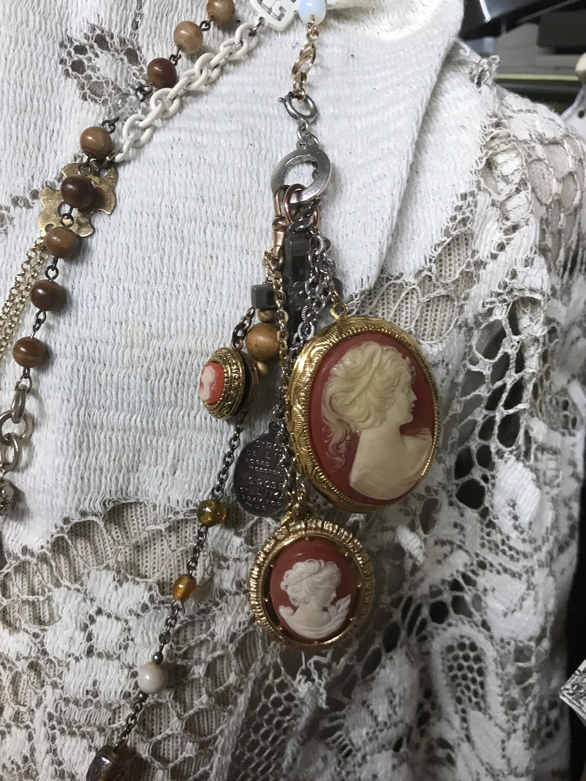 CAMEOS Multistrand Religious Coin Cross Wrap Around Chunky Mosaic ...