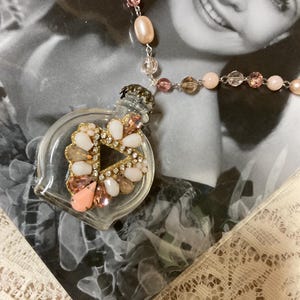 PINK OPULENCE Mini Perfume Bottle Vintage Assemblage Necklace Upscaled ...