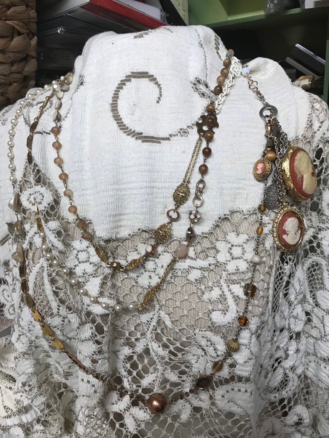CAMEOS Multistrand Religious Coin Cross Wrap Around Chunky Mosaic ...