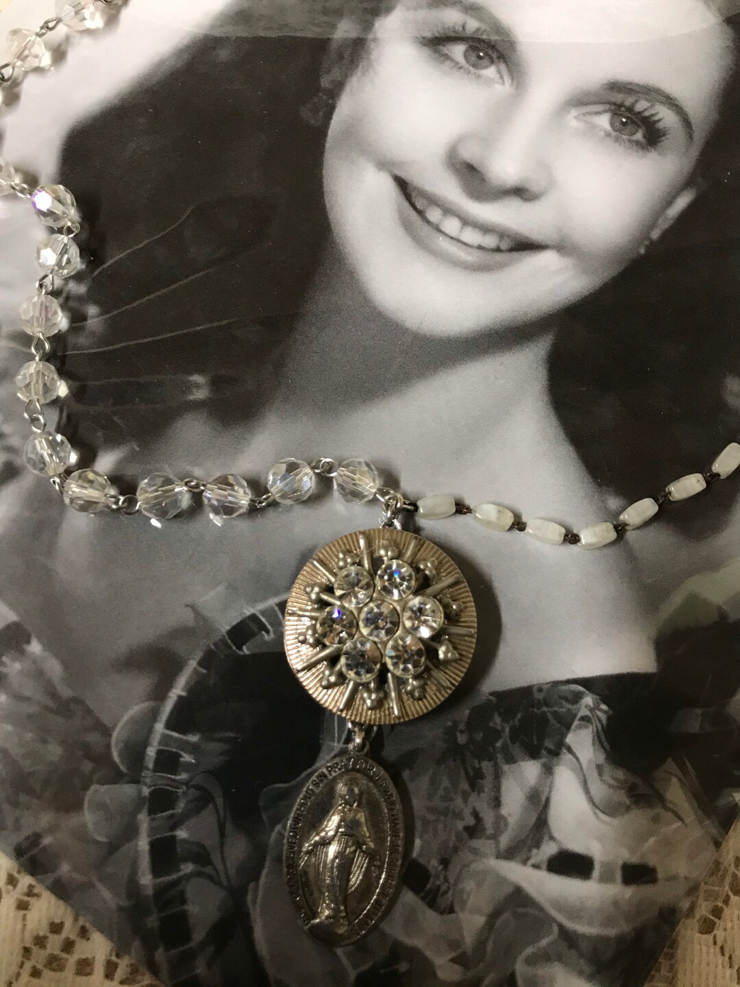 Religious Coin Saint Rosary Beads Vintage Assemblage Upscaled ...