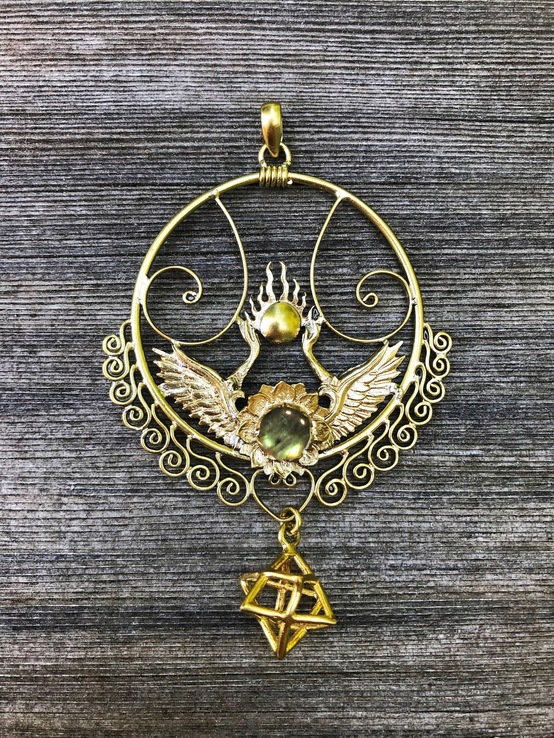 Shakti Bhakti Pendant With Star Tetrahedron - Brass - Labradorite - Etsy