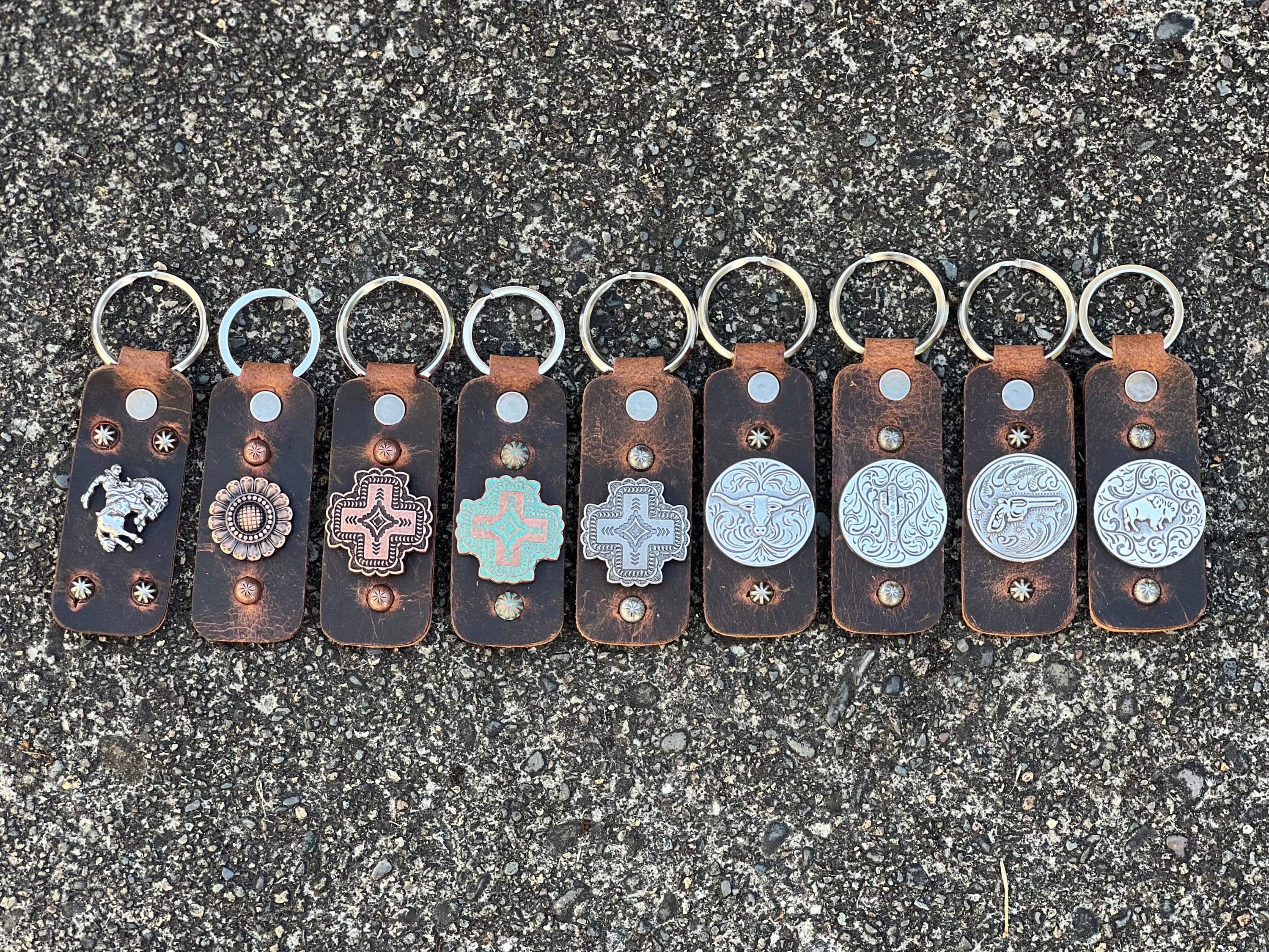 Distressed Leather Concho Keychain - Etsy