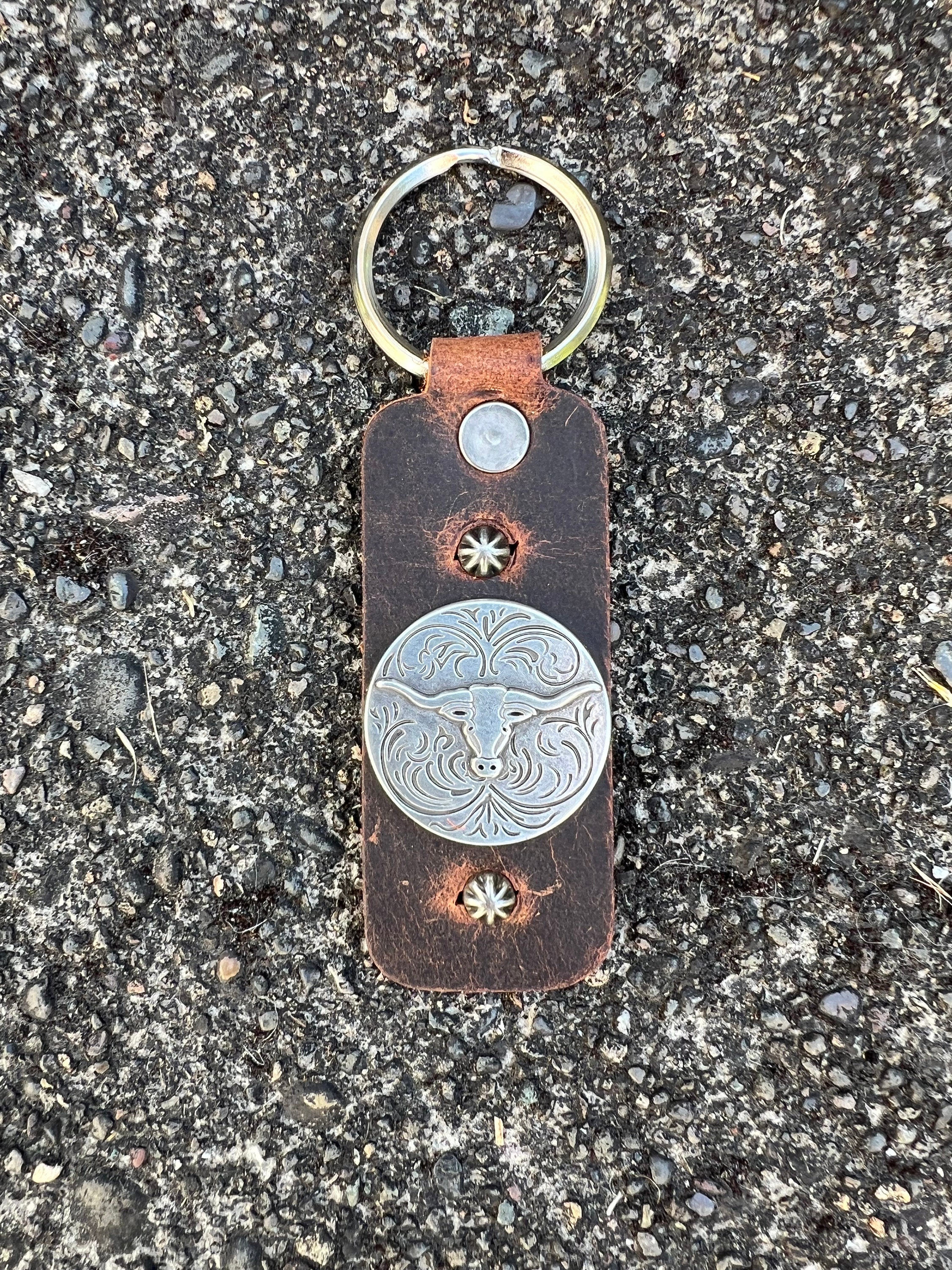 Distressed Leather Concho Keychain - Etsy