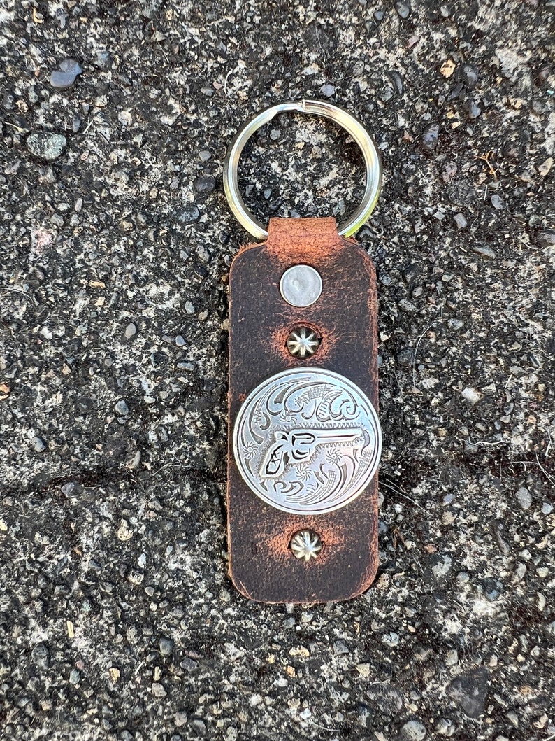 Distressed Leather Concho Keychain - Etsy