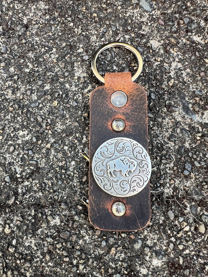 Distressed Leather Concho Keychain - Etsy