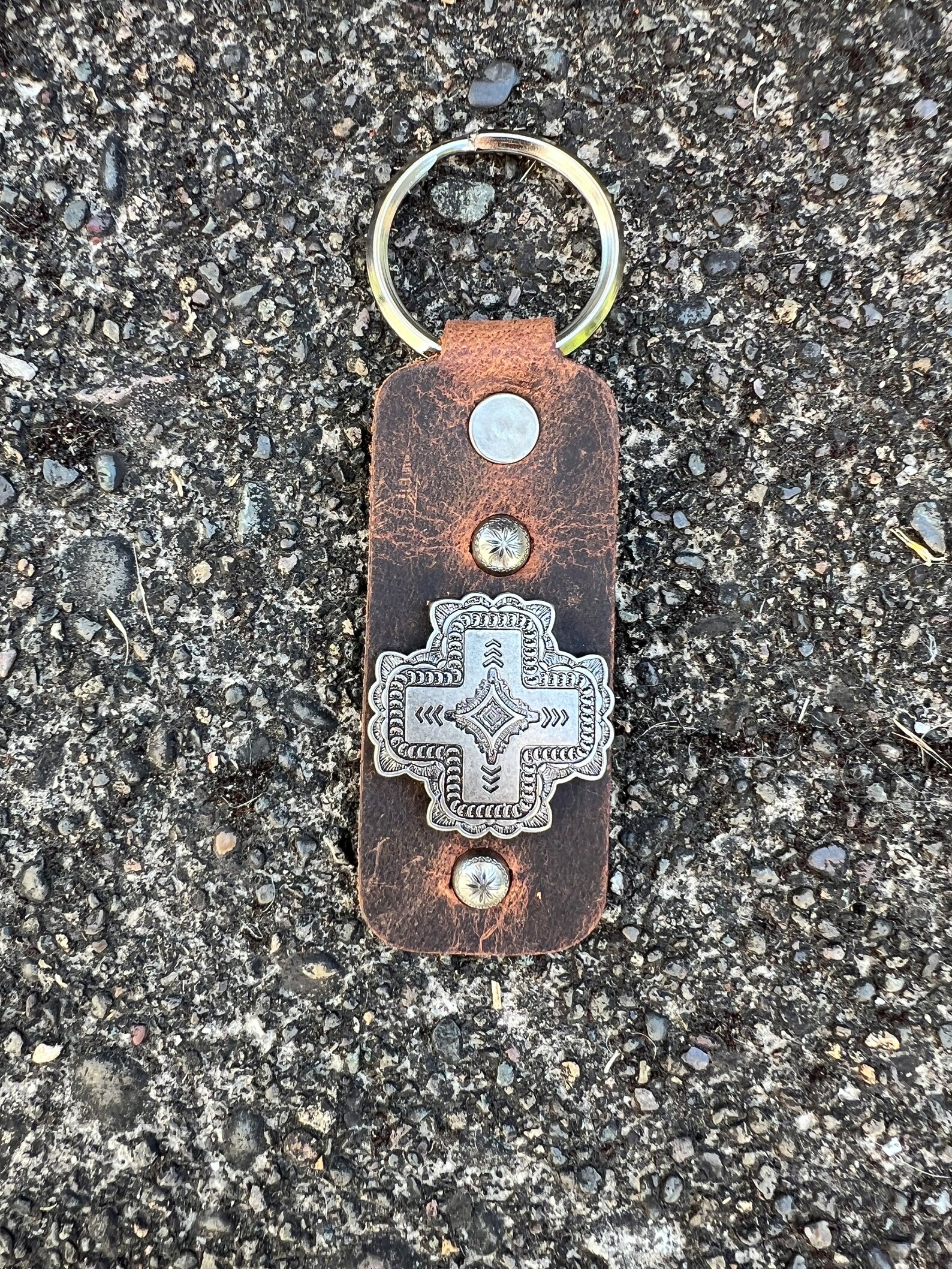Distressed Leather Concho Keychain - Etsy