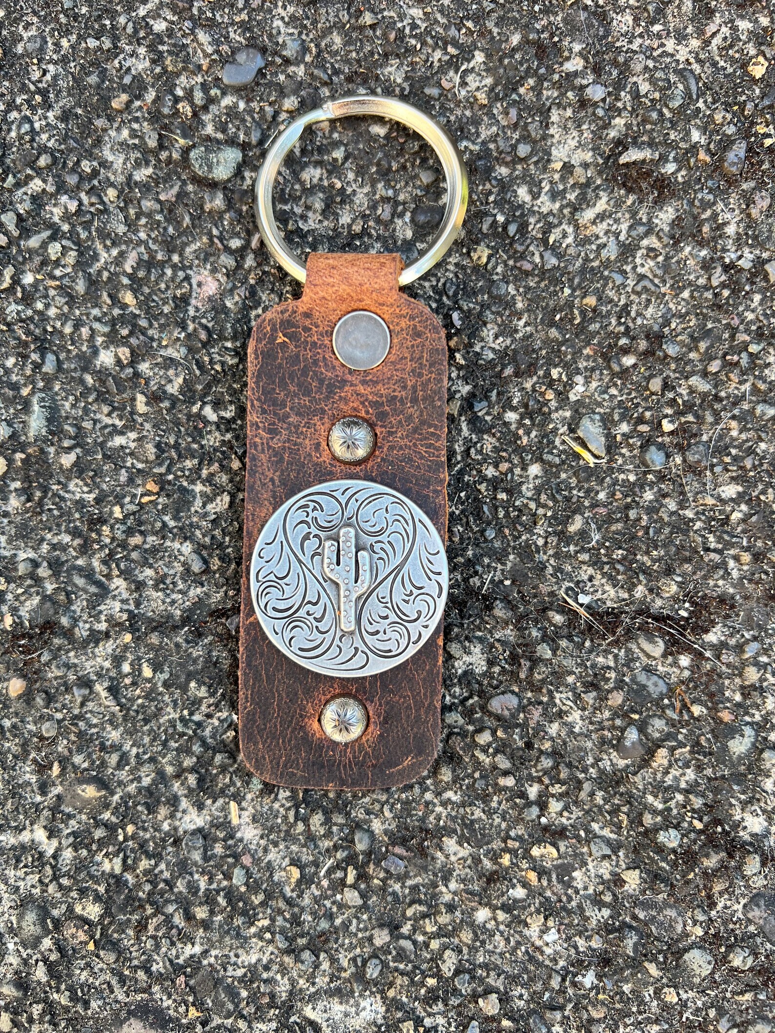 Distressed Leather Concho Keychain - Etsy