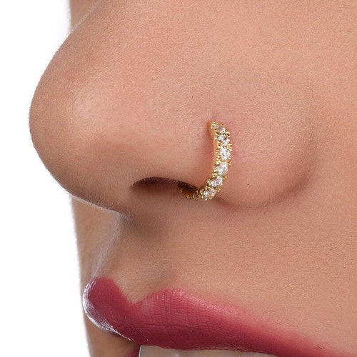 Diamond Nose Ring Diamond Piercing Diamond Nose Hoop Bling - Etsy Israel