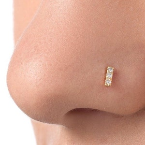 Diamond Bar Nose Stud, Diamond Nose Ring, 3 Diamonds Nose Ring, 14k ...