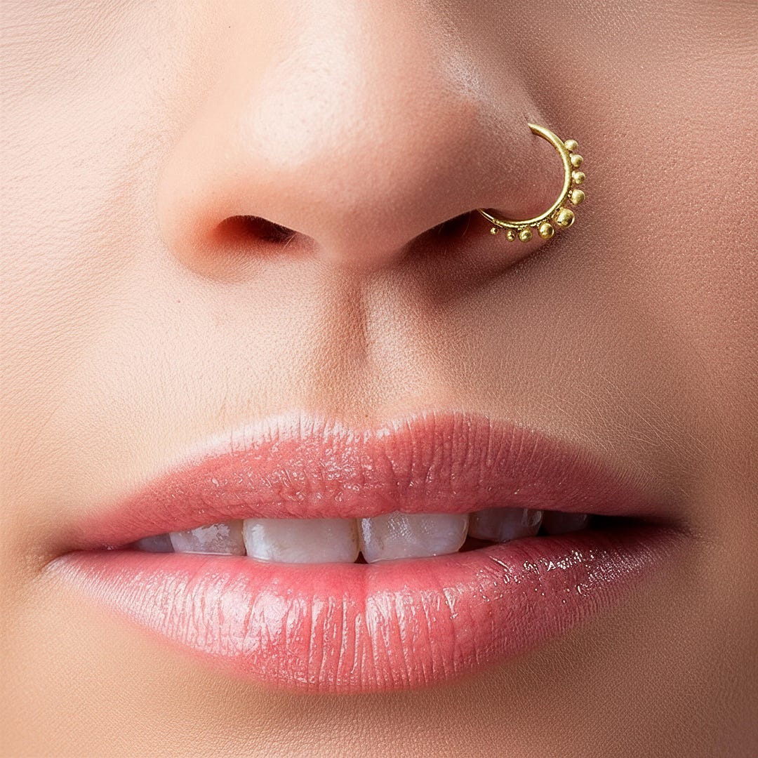 Buy Indian Gold Nose Ring - Solid 14k Hoop With Delicate Ball Accent ...