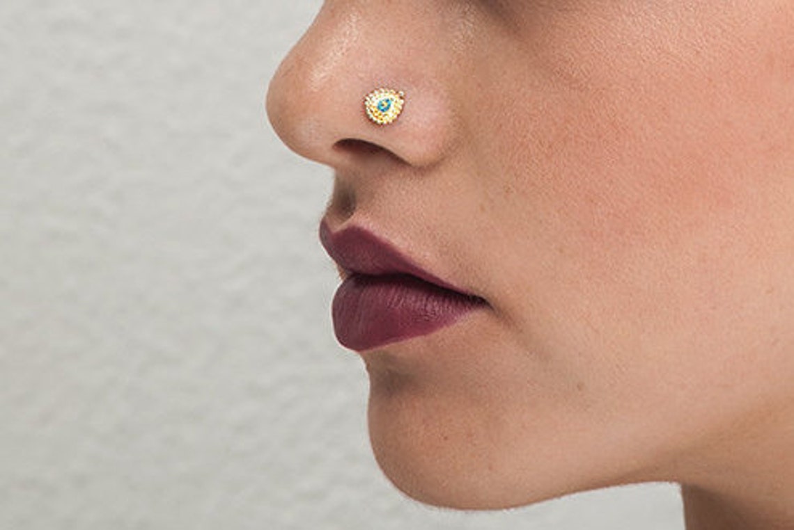 Large Nose Stud Solid 14k Yellow Gold Indian Nose Stud Nose - Etsy