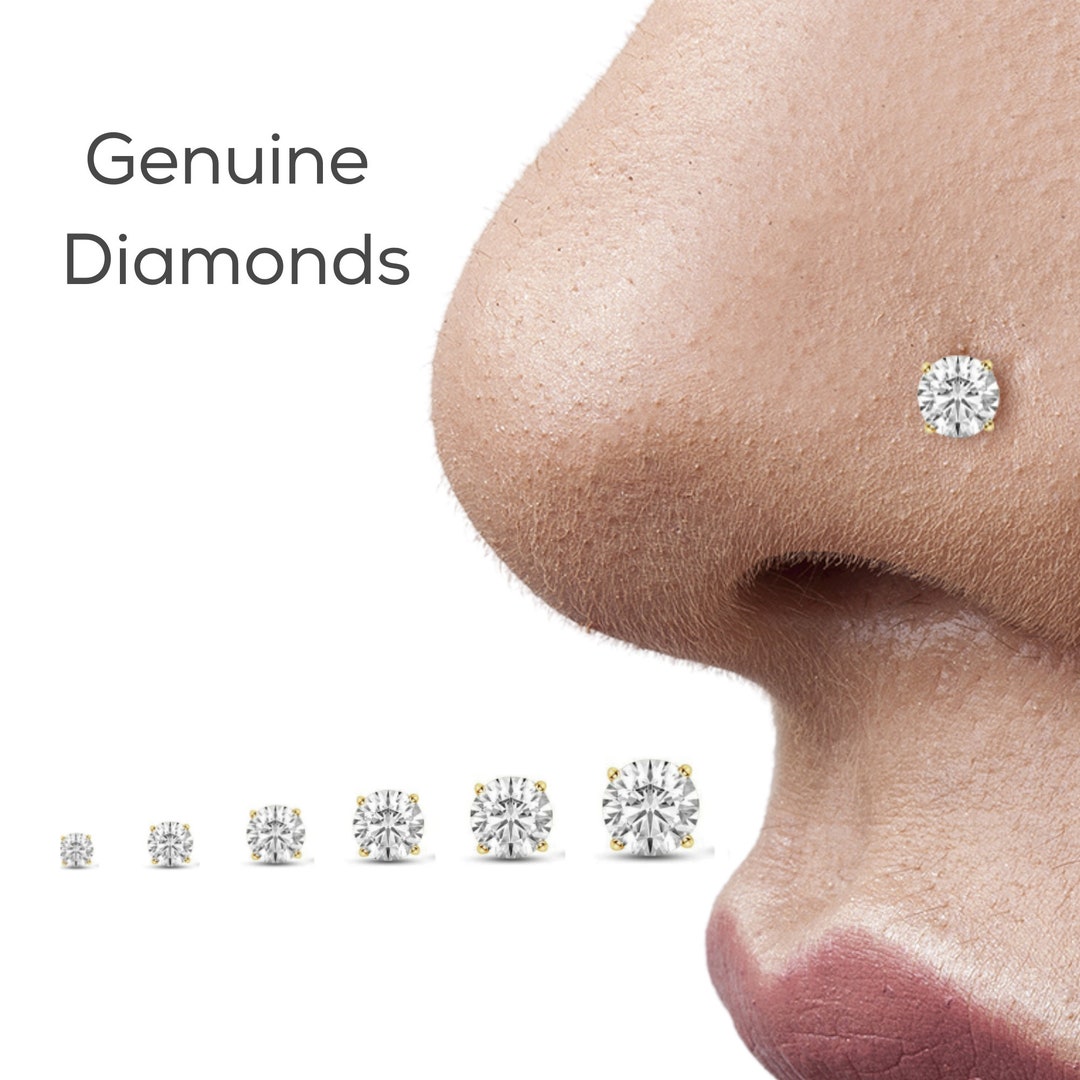 Diamond Nose Stud, Genuine Diamond Nose Stud, Natural Diamond Stud, 14k ...