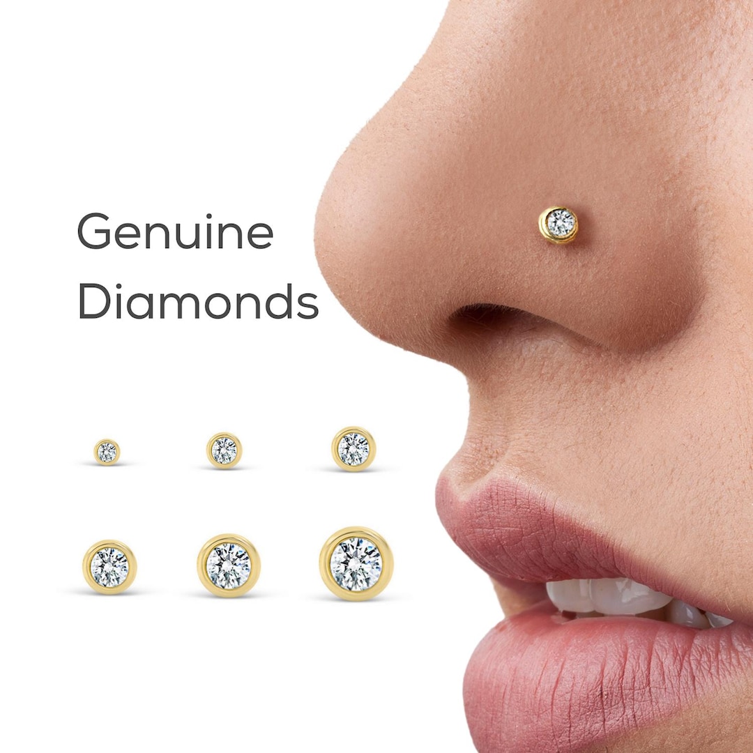 Diamond Nose Stud, Genuine Diamond Nose Stud, Natural Diamond Stud, 14k 18k 22k Gold Nose Stud ...