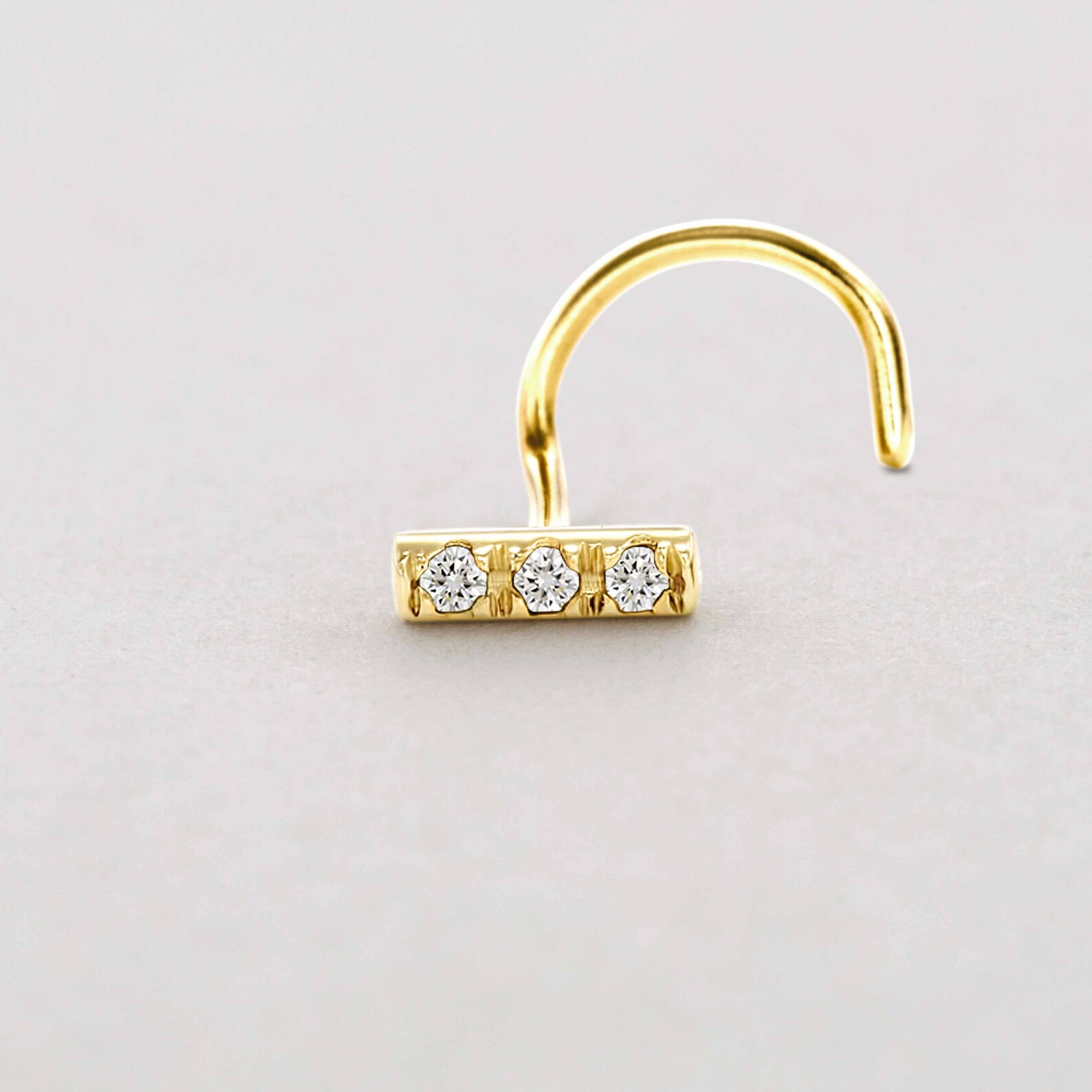 Diamond Bar Nose Stud Diamond Nose Ring 3 Diamonds Nose - Etsy