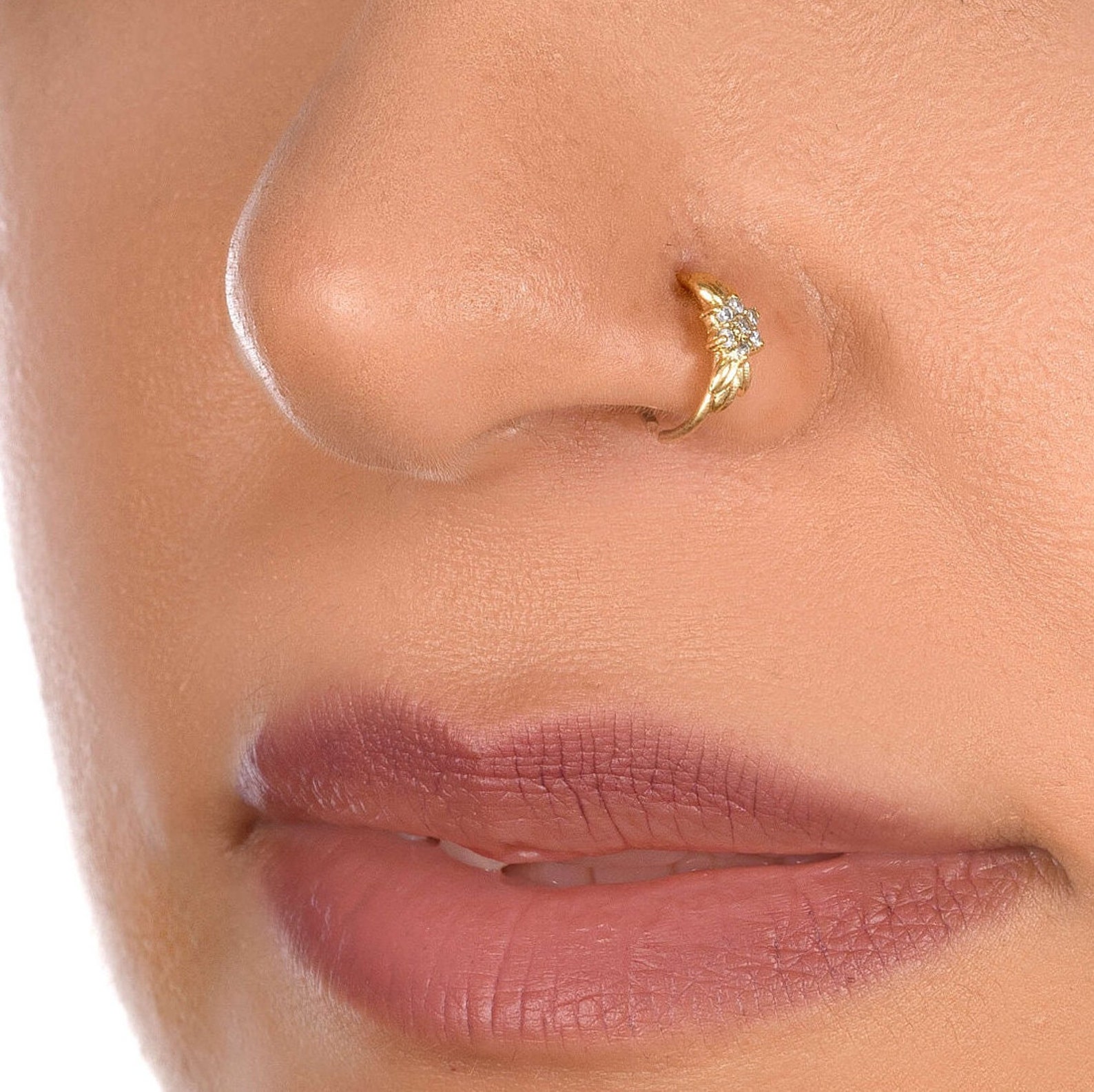 Diamond Nose Ring Flower Nose Hoop Nose Ring Hoop Genuine - Etsy