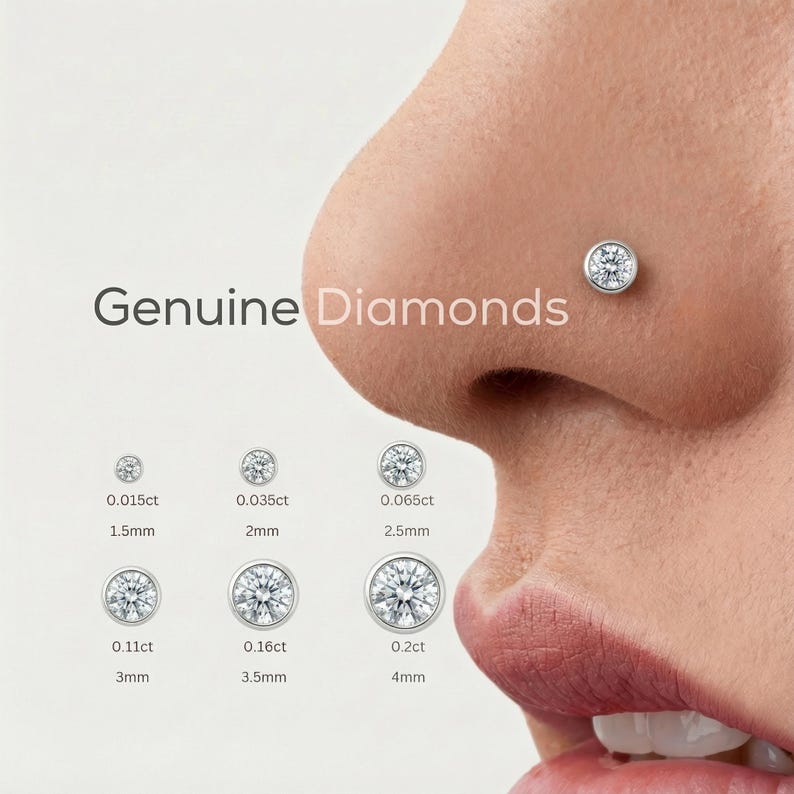Diamond Nose Stud - Invisible Setting, 14k White Gold - Etsy