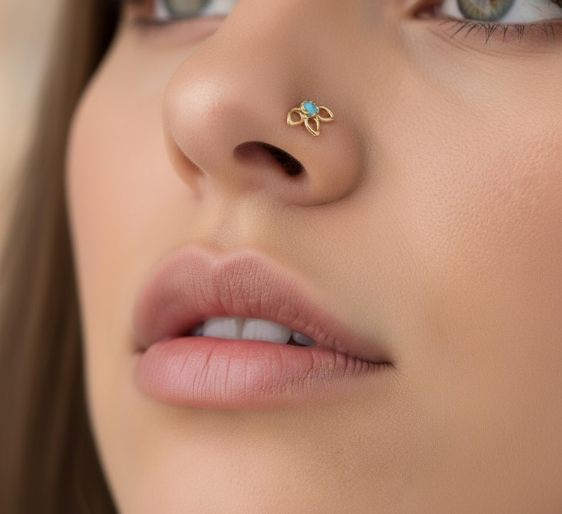 Gold Lotus Nose Stud, 14k Gold Nose Stud, Nose Piercing Jewelry, Flower ...