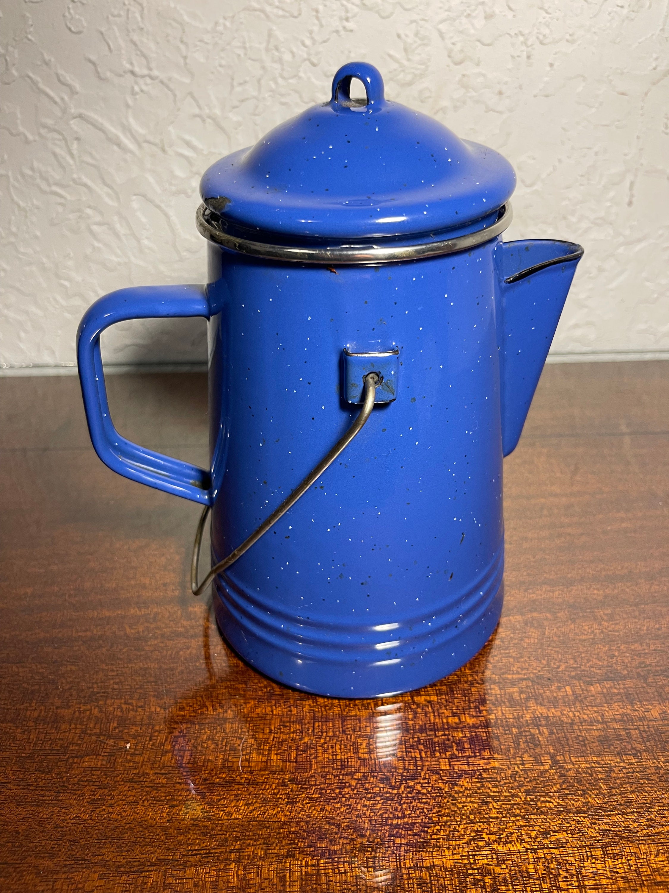 Vintage Enamelware Splatterware Coffee Pot Coffee Maker Percolator Blue ...