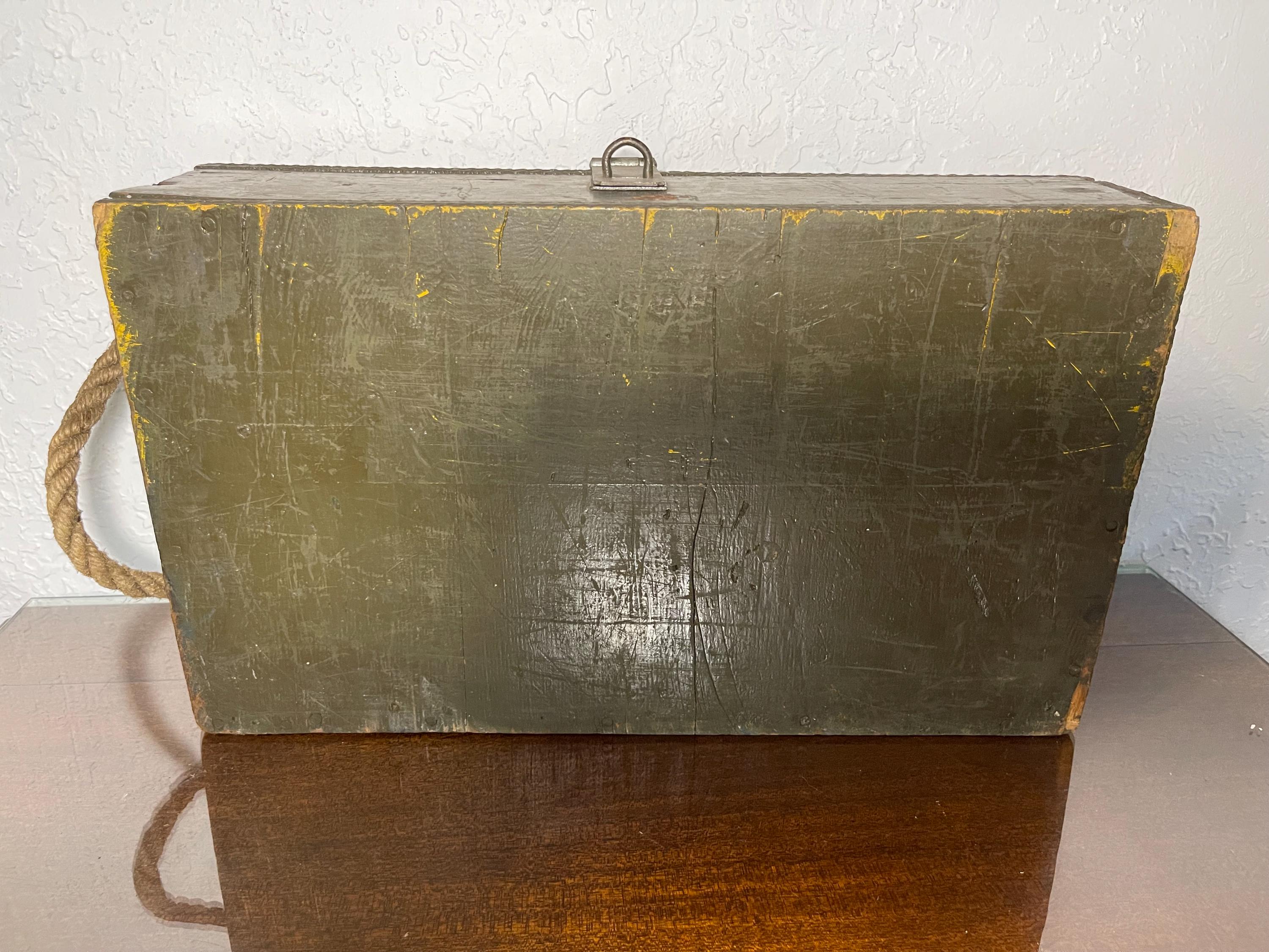 Vintage Wooden Homemade Box With Hasp Lockable Notches Rope Handle ...