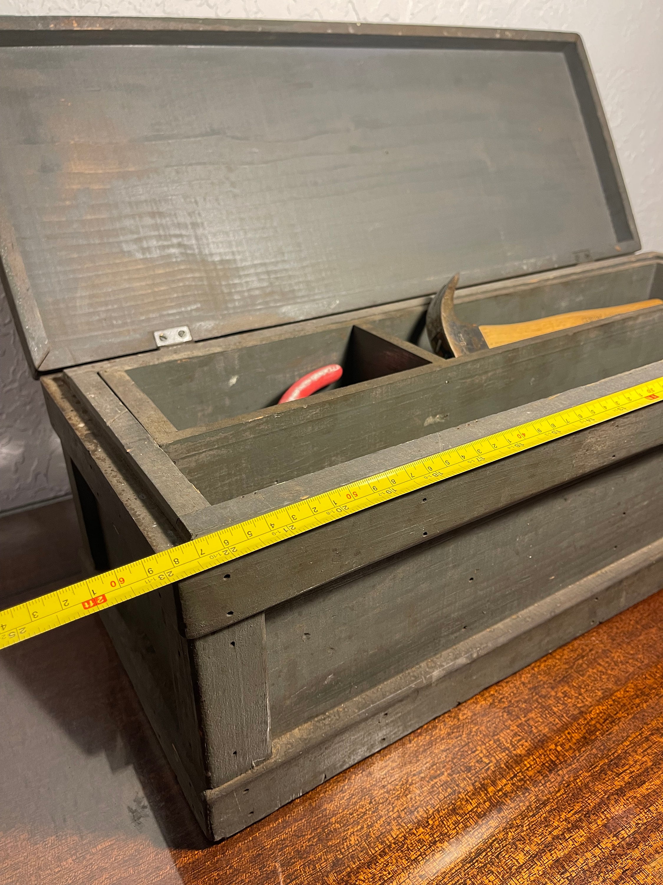 Vintage Wood Toolbox Gray Toolbox Storage Box Removable Tray Craft Box ...