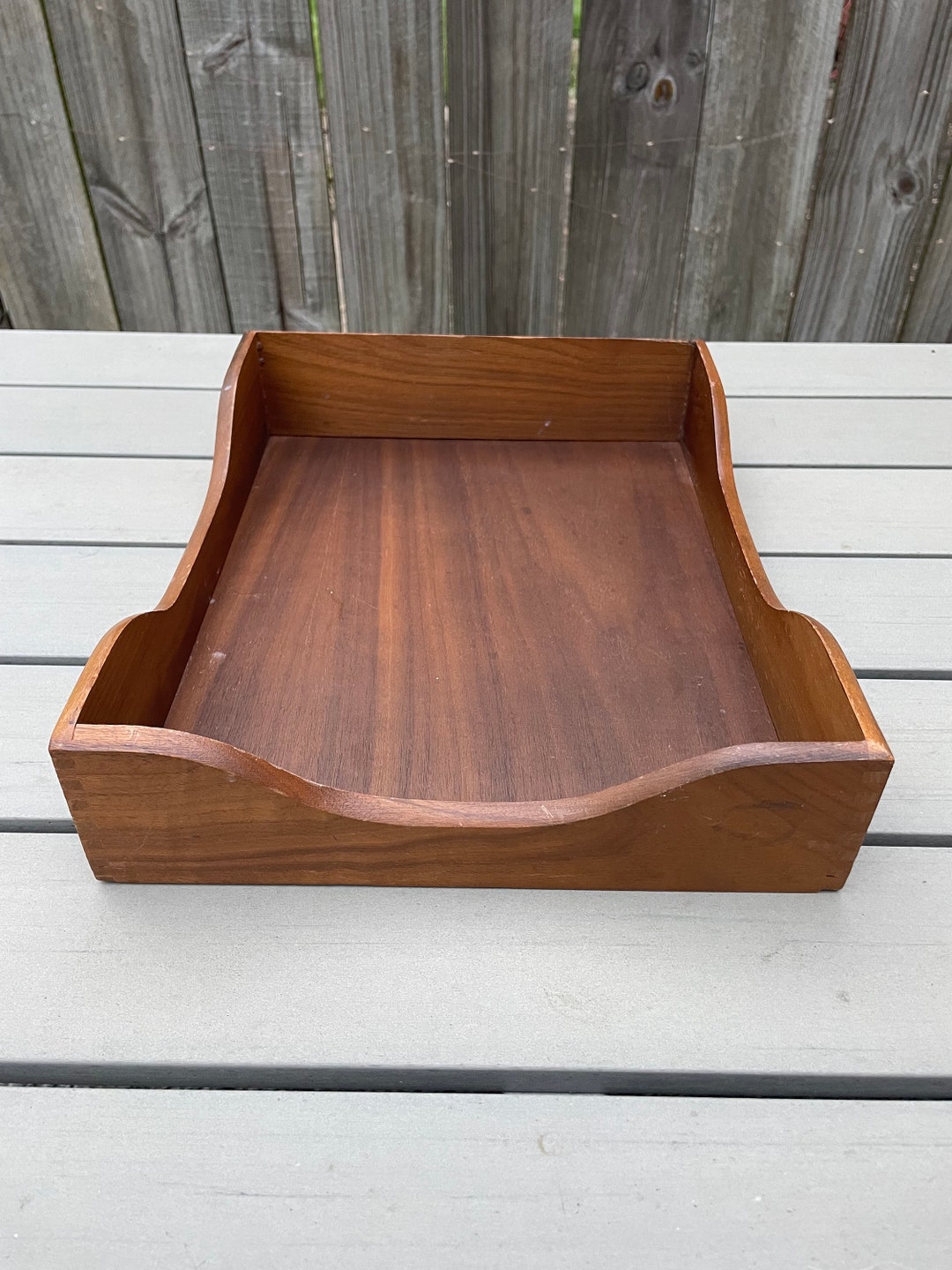 Vintage Wooden Desktop Paper Tray Wood Tray Bin MCM Office MCM Wood ...