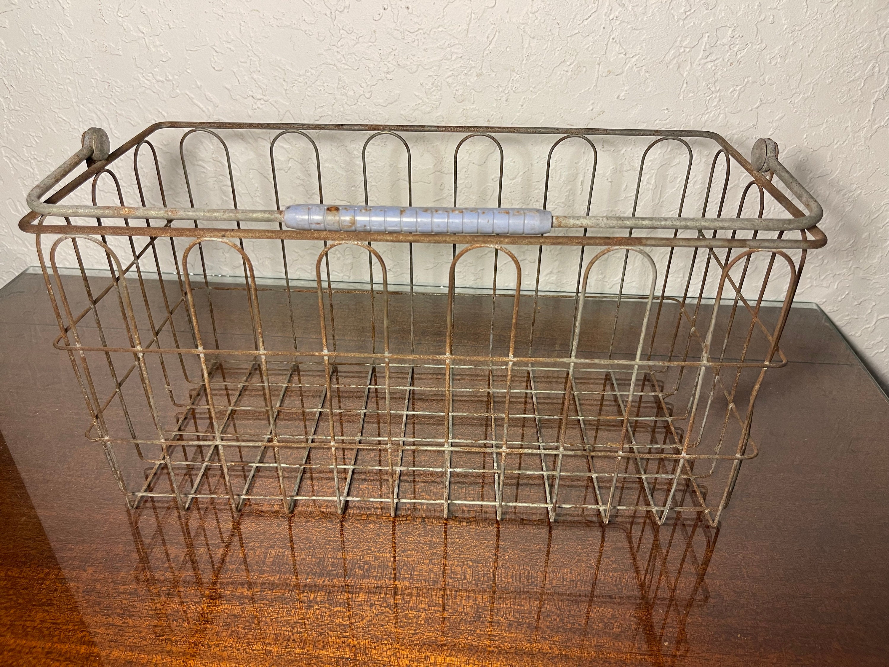 Vintage Metal Wire Milk Basket With Handle Rustic Metal Basket - Etsy