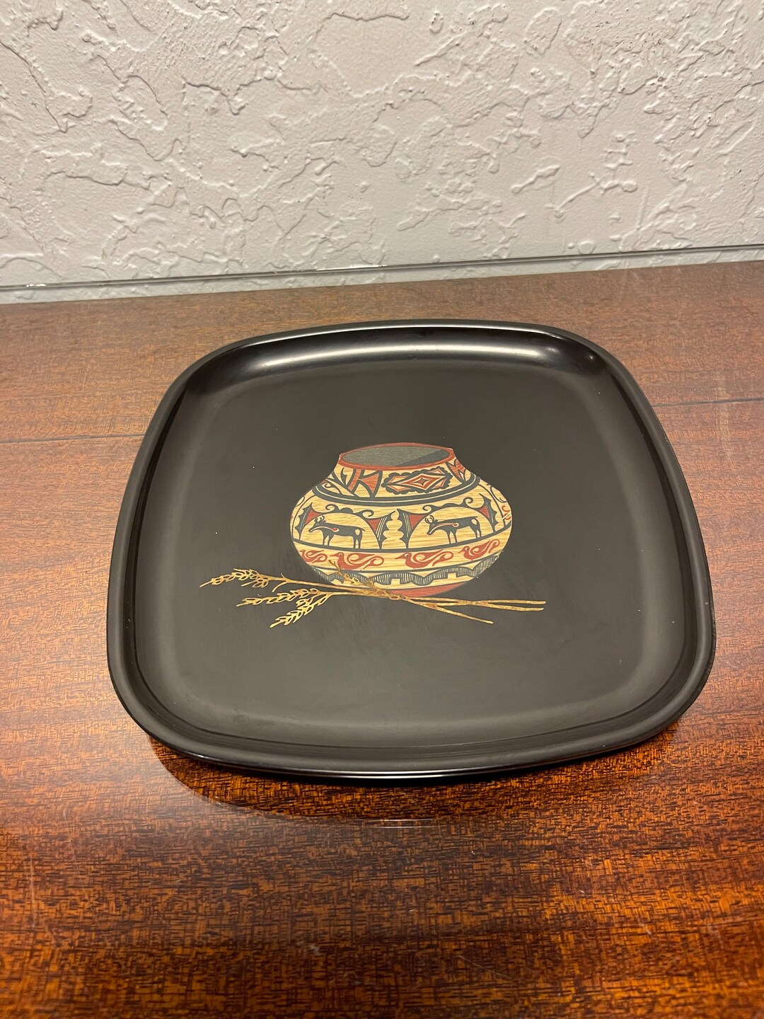 Vintage MCM Courac Native American Plate Serving Tray Aztec Basket Zuni ...