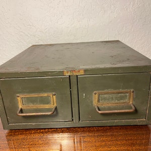 Vintage Cole Steel Metal Index Card File Drawer Cabinet Olive Drab ...