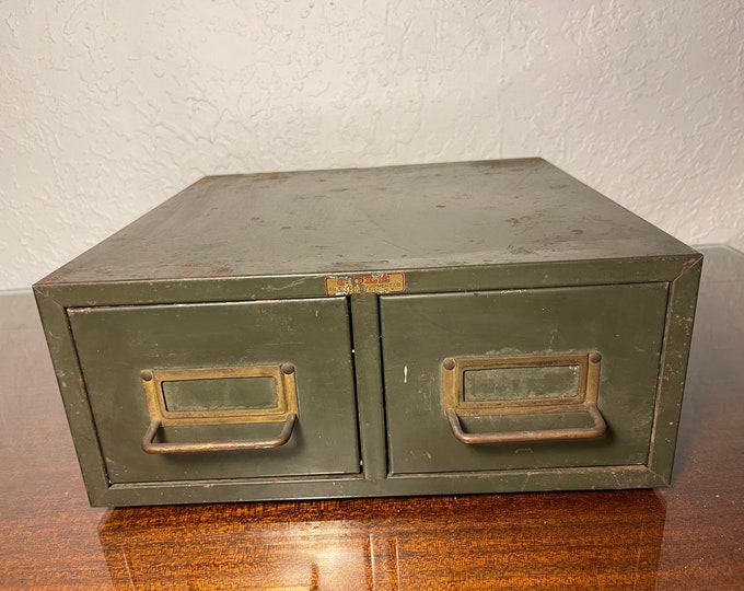 Vintage Cole Steel Metal Index Card File Drawer Cabinet Olive Drab ...
