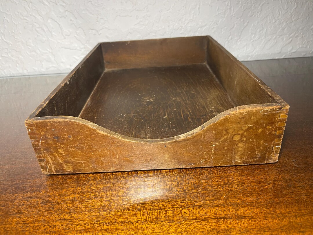 Vintage Wooden Paper Tray Desktop Organizer Bin MCM Office MCM Wood ...