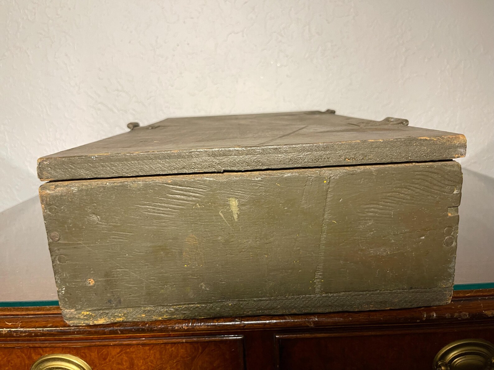 Vintage Wooden Homemade Box With Hasp Lockable Notches Rope Handle ...