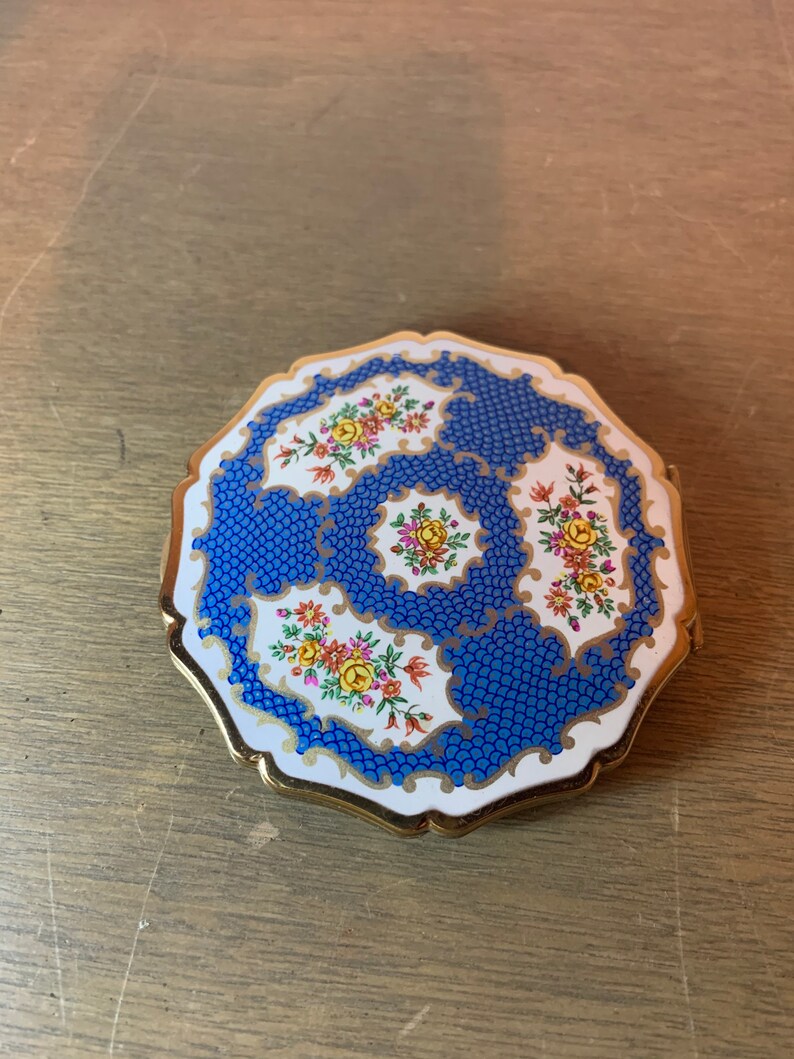 Vintage Stratton Compact Blue Enamel Floral Retro Makeup | Etsy