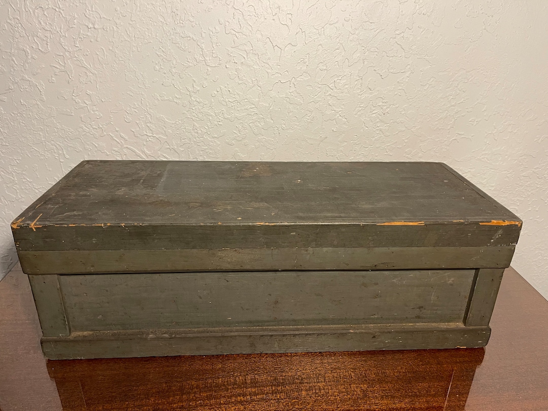 Vintage Wood Toolbox Gray Toolbox Storage Box Removable Tray Craft Box ...