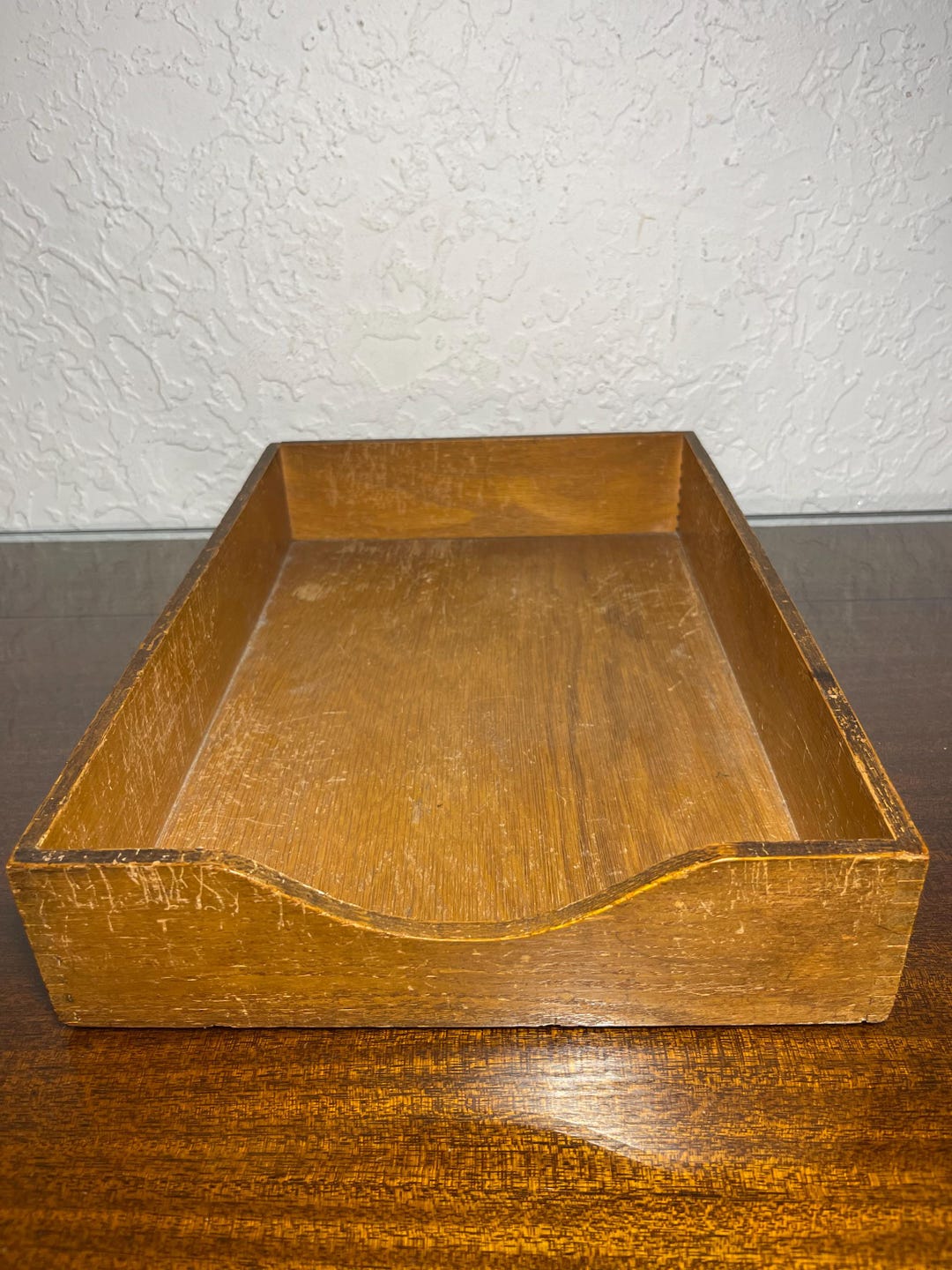 Vintage Wooden Desktop Paper Tray Wood Tray Bin MCM Office MCM Wood ...