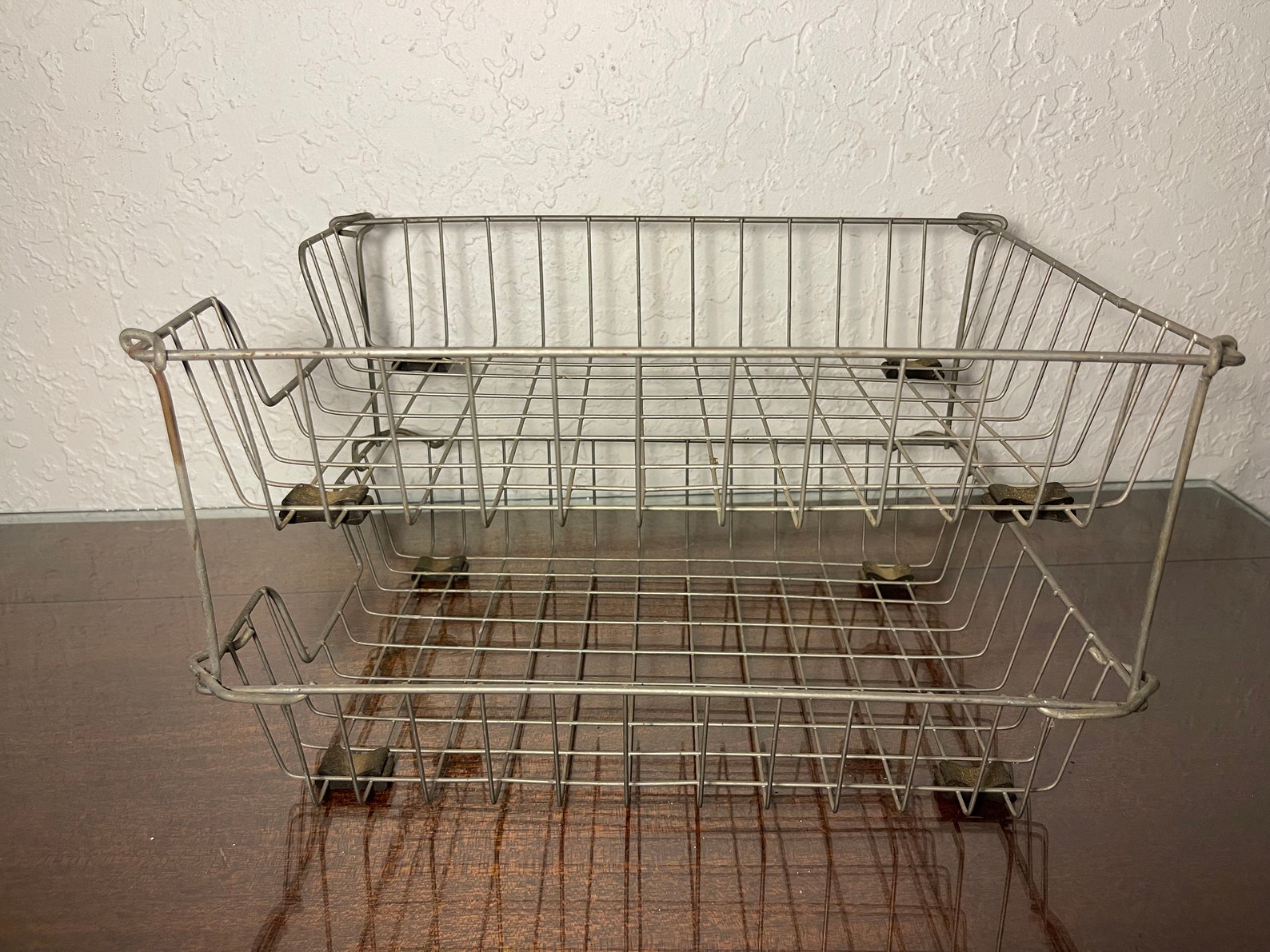 Vintage Wire Paper Trays With Rubber Feet Tiered Paper Tray Office ...