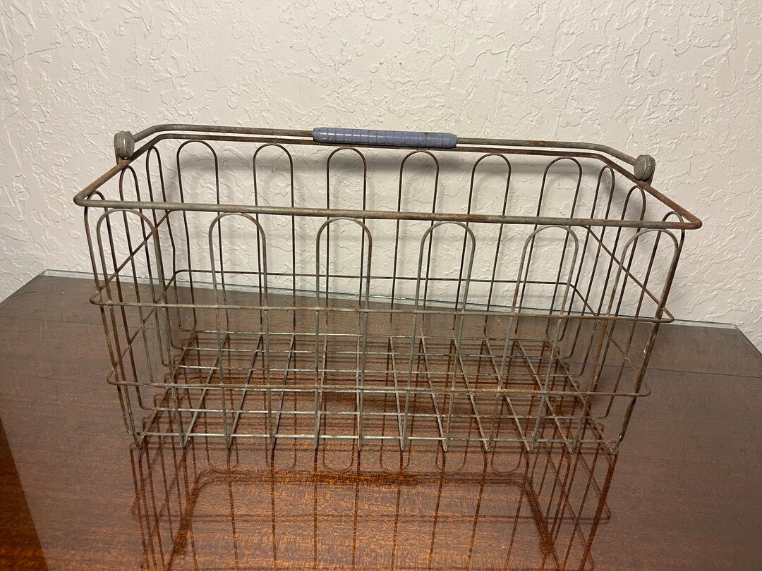 Vintage Metal Wire Milk Basket With Handle Rustic Metal Basket ...