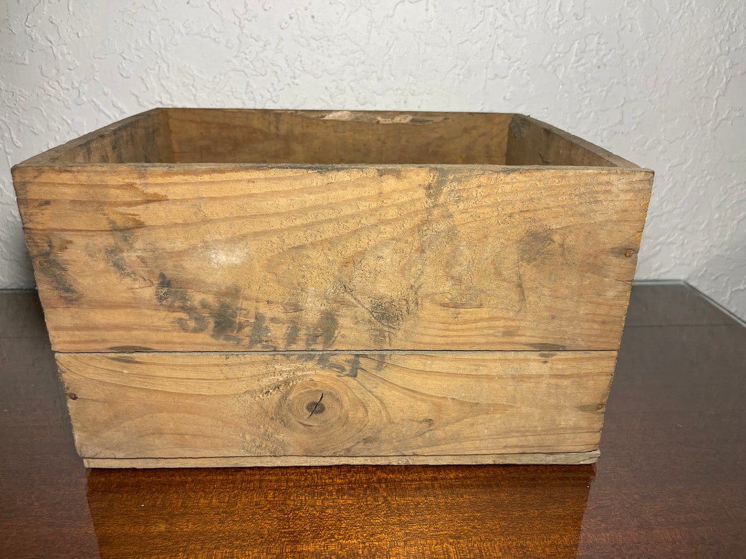 Vintage Rustic Wood Box Crate Seeded New York Old Wood Storage Bin Seed ...