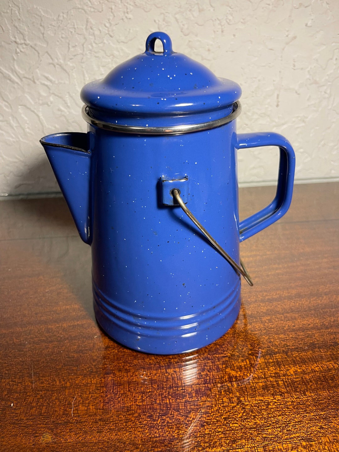 Vintage Enamelware Splatterware Coffee Pot Coffee Maker Percolator Blue ...