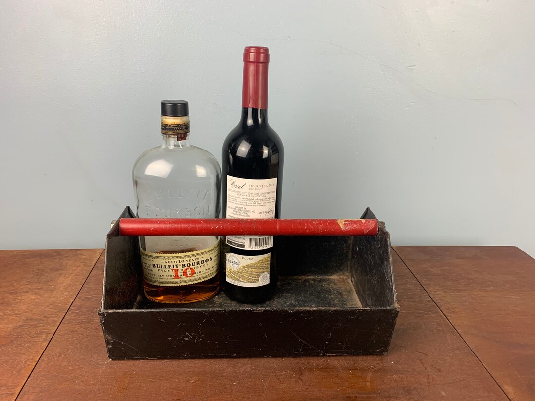 Vintage Metal Tray Red Handle Old Metal Tool Tray Tool Carrier Metal ...