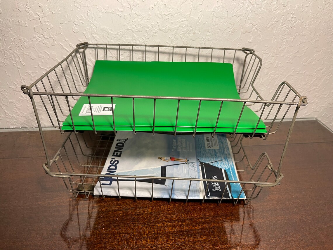 Vintage Wire Paper Trays With Rubber Feet Tiered Paper Tray Office ...