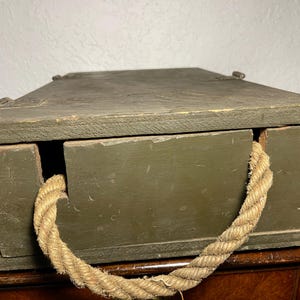 Vintage Wooden Homemade Box With Hasp Lockable Notches Rope Handle ...